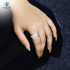 JEWELEXCESS White Diamond 1 Carat Ring with Sterling Silver for Women & Girls | Oval Halo Promise Ring with Round & Baguette Cut Diamonds