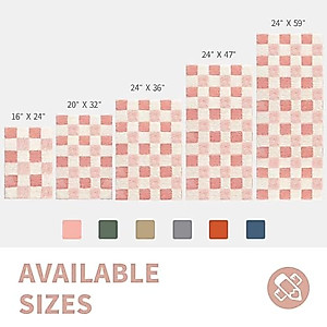 CozeCube Checkered Bath mats for Bathroom Non Slip, Fluffy Absorbent Microfiber Bath mat Washable, Aesthetic Bathroom Rugs, Cute Bath mat for Shower Sink, Blossom Pink, 24" x 16"