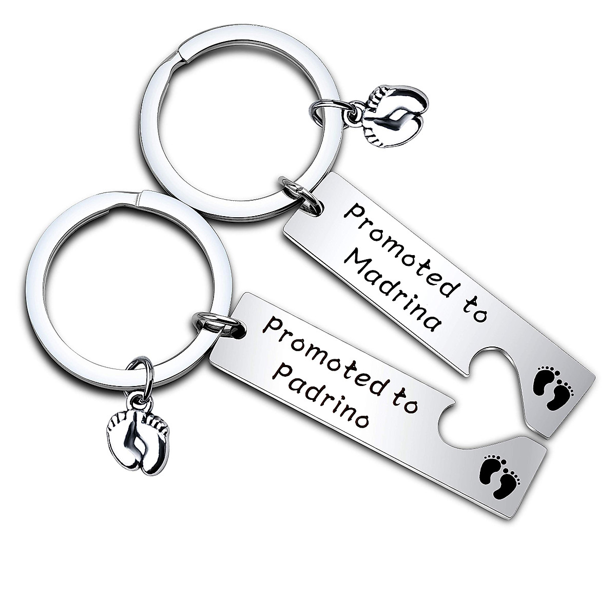 BEKECH New Padrino Madrina Proposal Gift Promoted to Padrino/Madrina Baby Footprint Charm Keychain Set Pregnancy Announcement Gift for New Godparents (keychain set)
