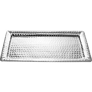 Monarch Abode Decorative Tray, Bathroom Counter Organizer, Vanity Tray, Kitchen Counter Storage, Hand-Hammered Platter, Nickel-Plated, 16" x 8"