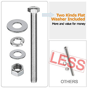 3/8-16x4 Stainless Steel Hex Head Screws Bolts, Nuts, Flat & Lock Washers Kits, 304 Stainless Steel 18-8,Fully Threaded,4 Sets