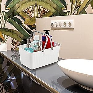 Hiceeden 4 Pack Plastic Shower Caddy Basket, Portable Bathroom Caddy Tote, Drainage Storage Organizer Bin with Handles for Bathroom, College Dorm, Shampoo Toiletry Organizer, White