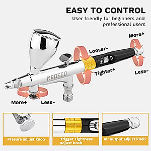NEOECO Multi-Purpose Airbrush Kit, Dual-Action Gravity Feed Air Brush Sets with with Crown Nozzle, 9cc 20cc 40cc Cup, 0.2, 0.3 & 0.5mm Needles for Makeup Nail Art Shoes Tattoo Cake Toy Model(Black)