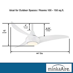 MINKA-AIRE F845-WH Light Wave 44" Ceiling Fan with LED Light and Remote Control in White Finish