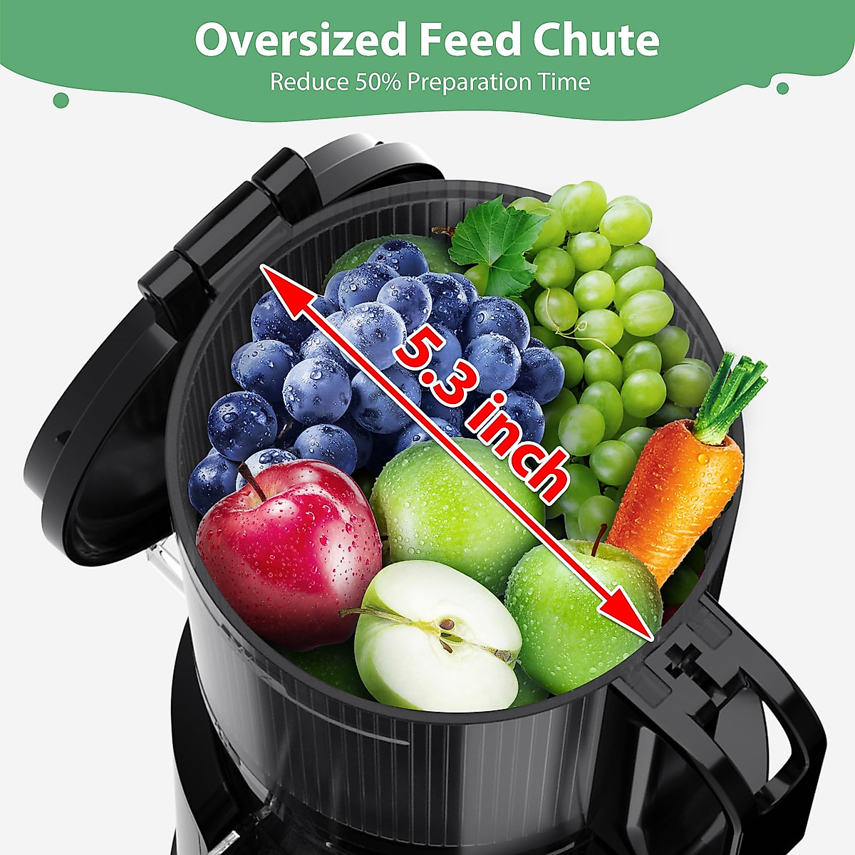 Aeitto Juicer Machines, Cold Press Juicer with 5.3" Wide Mouth, 250W Whole Fruit Juicer, Easy to Clean, 1.7L Large Capacity Masticating Juicer for Vegetable and Fruit, High Juice Yield, Black