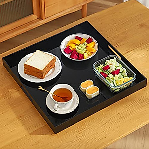 MUKEEN Black King Size Large Acrylic Serving Tray for bed-24x24 Inch -Spill Proof- Decorative Trays Countertop Organizer for Ottoman,Nightstand, Sidetable, Butler (24X24 Inch, Black)