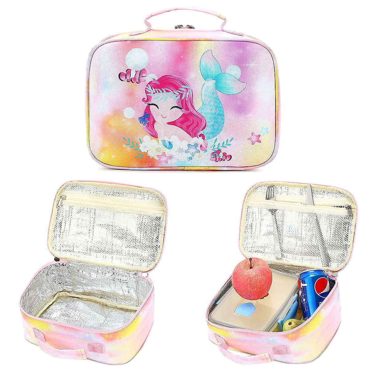 LEDAOU Kids Preschool Backpack Lunch Box Girls Kindergarten BookBag Primary Waterproof Galaxy School Bag 7 Pockets with Chest Strap