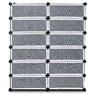 HAPPYGRILL Shoe Rack 12-Cube DIY Modular Plastic Cabinet Storage Organizer with Doors 6-Tier Shelving Bookcase Storage Unit Closet