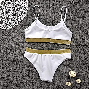 Thenlian Women Solid Bikini Set Swimming Two Piece Swimsuits Swimwear Beach Suit(S, White)