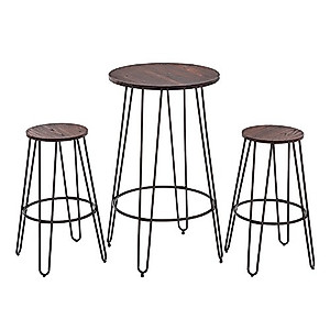 NOBPEINT 3 Piece Bar Table Set 2 Stools Bistro Pub Kitchen Dining Furniture, Rustic Brown