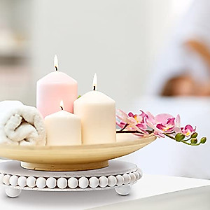 Yookeer 2 Pcs Wooden Risers for Displays Round Wood Riser Distressed Wood Risers Farmhouse Pedestal Display Stand Rustic Pedestal Stand Beaded Decor for Tiered Trays Home(6/ 9.5 Inch,White)