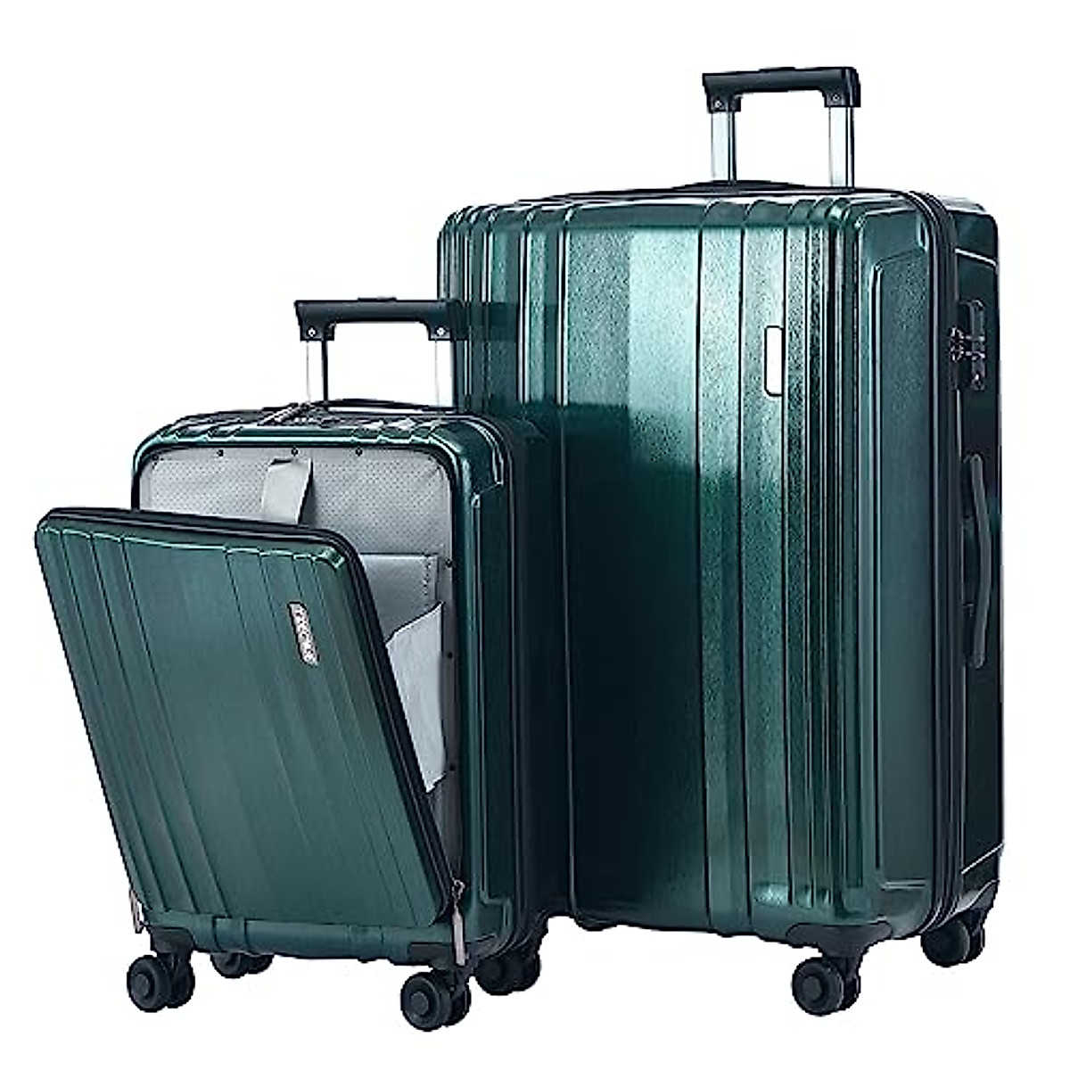 TydeCkare Luggage Set 2 Piece 20/28, 20" Carry-on with Front Pocket & 28" Expandable Luggage, ABS+PC Suitcase with Spinner Wheels, TSA Lock, YKK, Dark Green