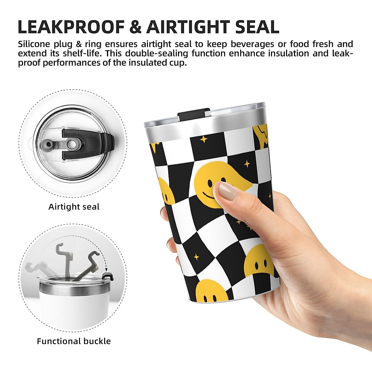 PAYOHTO Funny Melt Smile Faces Geometry Pattern Insulated Stainless Steel Tumbler 12 oz Thermos Come with Straw Kids Leak-Proof Travel Mug Cup