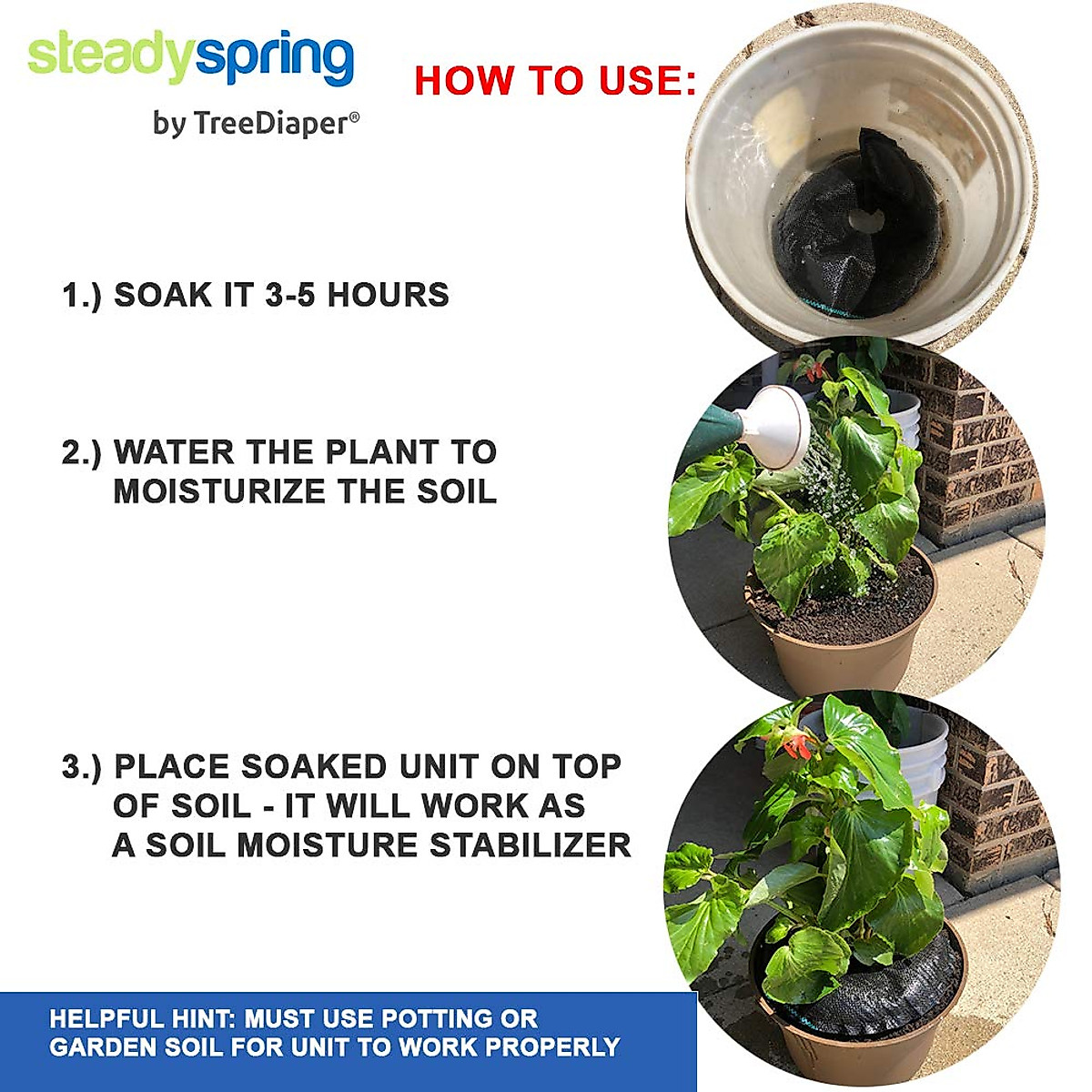 SteadySpring® Smart 30+Day Watering Mat for 10 in to 12 in Containers for Houseplants, Annuals, Herbs, Trees, Tomatoes - Self-Filling, Lasts 30+ Days, Automatic Irrigation Mat (2-Pack)