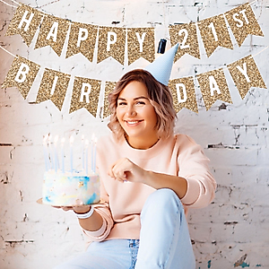 Pre-Strung Happy 21st Birthday Banner - NO DIY - Gold Glitter 21st Birthday Party Banner For Men & Women - Pre-Strung Garland on 6 ft Strands - Gold Birthday Party Decorations & Decor. Did we mention