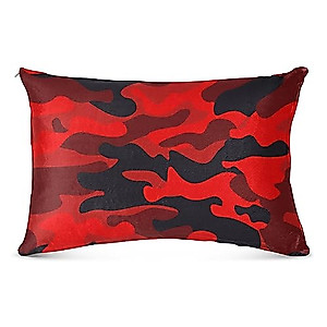 Red Camo Pillow Cases Queen Size Velvet Pillow Covers Super Soft Pillowcase with Zipper for Bed Bedroom Sofa Couch Home Decor