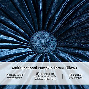 Phantoscope Round Throw Pillow Handcrafted Pumpkin Velvet Floor Pillow Couch Bed and Chair, Navy Blue 16 x 16 inches 40 x 40 cm