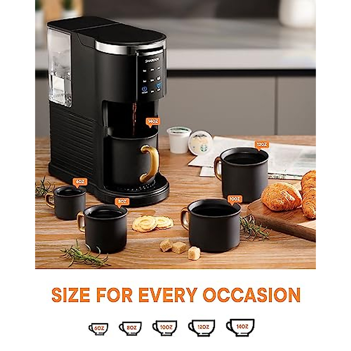 SHARDOR 3 in 1 Single Serve Coffee Maker for K Cup Pods & Ground Coffee & Teas, 6 to 14oz Brew Sizes, with 40oz Removable Water Reservoir, Self-cleaning Function