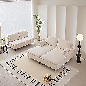 HBRR Modular Sectional Chaises, Oversized U Shaped Couch Linen Fabric Sofa Set, Beige