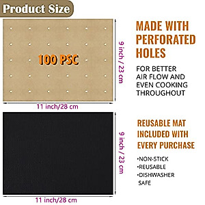 WMKGG 100 PCS Unbleached Air Fryer Parchment Paper, 11 x 9 inch Perforated Rectangular Air Fryer Toaster Oven Disposable Liners for Cuisinart, Ninja Foodi, Breville, Gowise, Black Decker