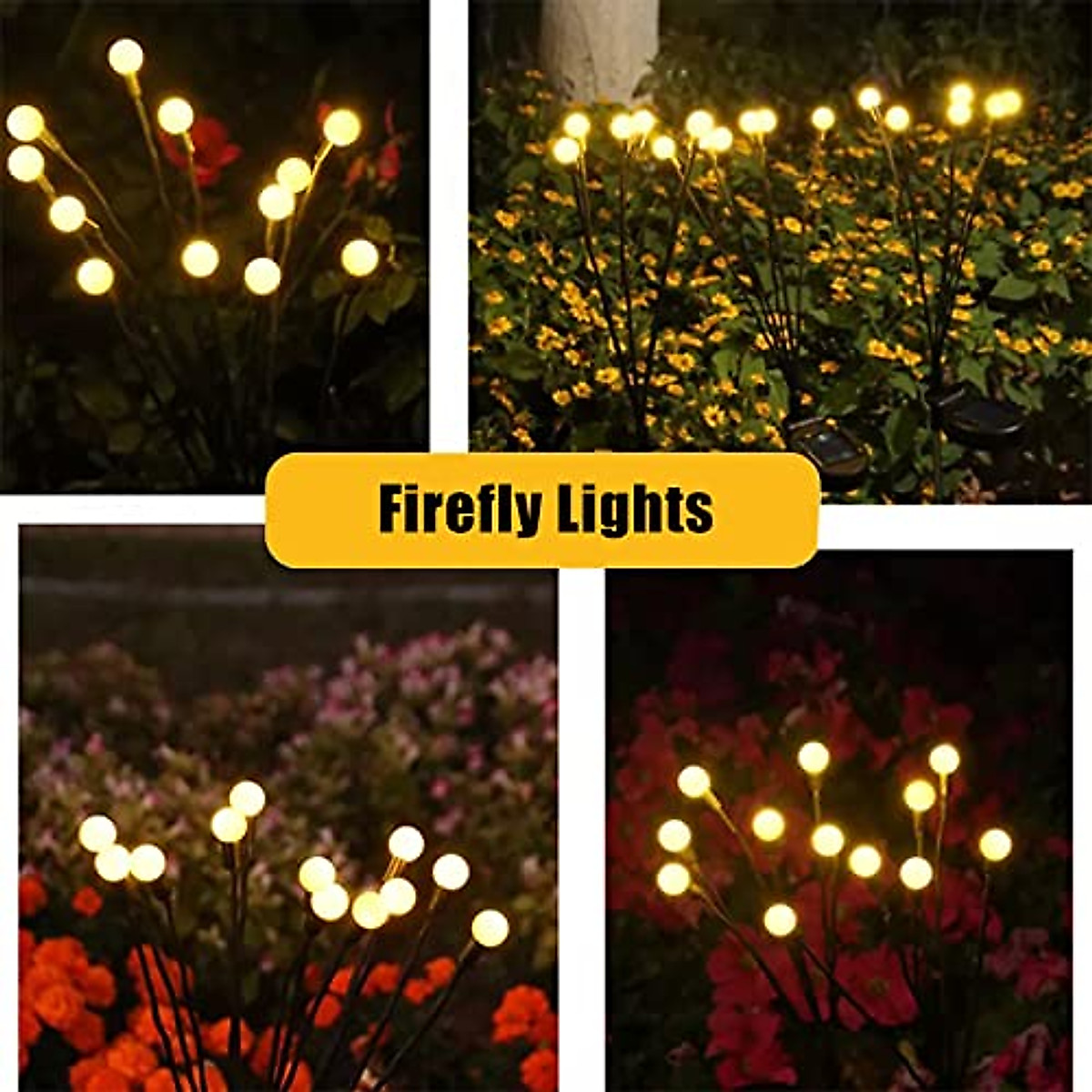 2 Packs Solar Lights Outdoor Waterproof, 20LED Solar Firefly Lights Waterproof, Solar Garden Lights, Swaying When Wind Blows, Path Landscape Outdoor Decorative Lights(Warm)