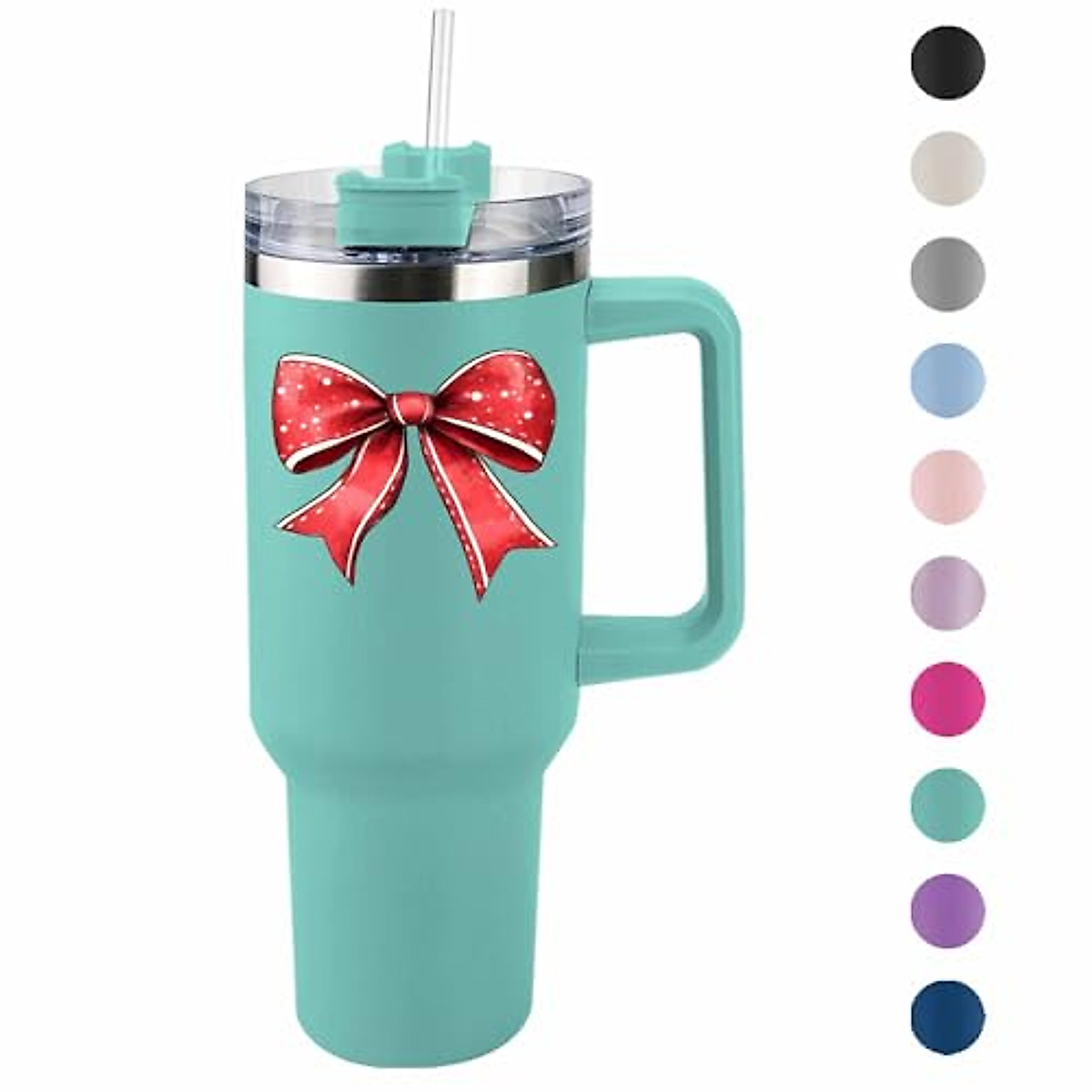 LB LEOBON 40 ounce insulated cup with handle, double-layer vacuum stainless steel material, equipped with straw, can keep warm or maintain cold drinks Big Red Bow Lake Green