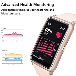 FITVII Fitness Tracker, Heart Rate Blood Pressure Monitor Activity Tracker, 1.57'' Touch Screen Calorie Step Counter IP68 Waterproof Watch with Weather Sleep Monitor Music Control for Women Men Kids