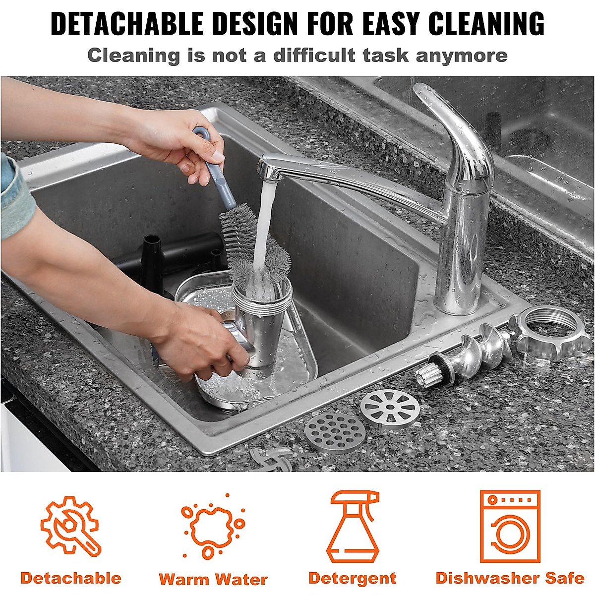 VEVOR Electric Meat Grinder, 6.6 Lb/Min, 550W Industrial Meat Mincer with 2 Blade, 3 Grinding Plates, Sausage Maker & Kubbe Kit ABS + Stainless Steel Commercial Meat Grinder, ETL Listed