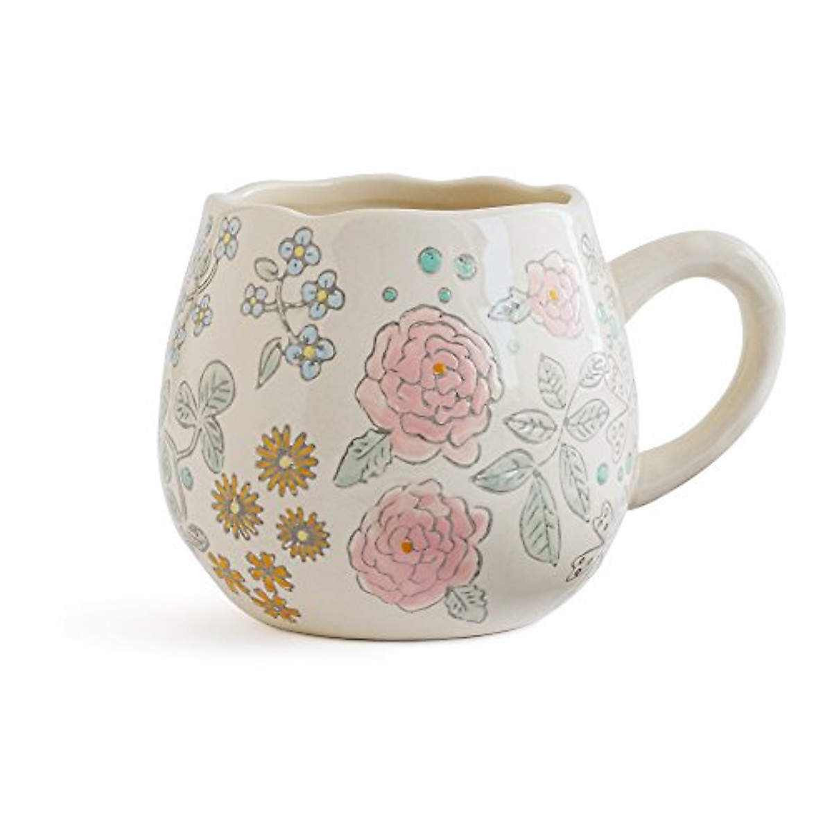 Dorotea Hand Painted Coffee and Tea Mugs, 16 Ounce, Set of 4, Assorted