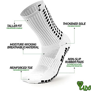 LUX Anti Slip Soccer Socks, Non Slip Football/Basketball/Hockey Sports Grip Pads Socks White Large