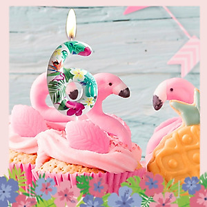 8th Birthday Candle Flamingo Number 8 Candle Flamingo Cake Topper Decorations Birthday Party Supplies White Tropical Hawaiian Flowers Themed for Baby Shower Kids Boy Girl Party Decor Supplies