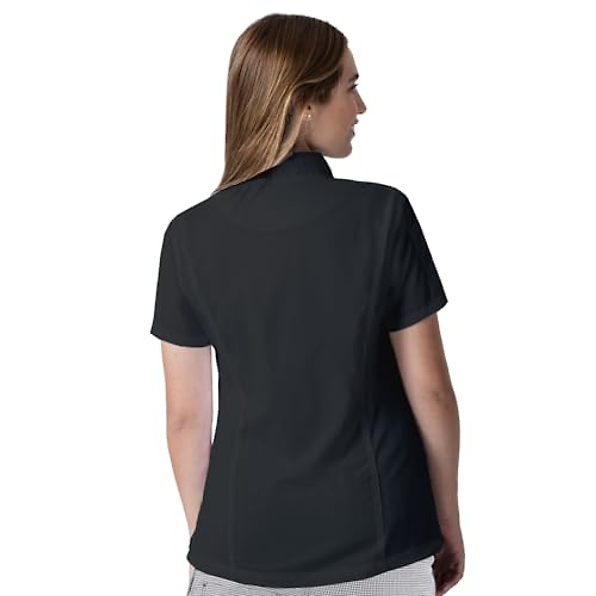 Lazzar Women's Chef Coat | Short Sleeves | Dryfit, Lightweight | Concealed Zipper With Flap | Thermometer & Instrument Pockets (Black, Large)