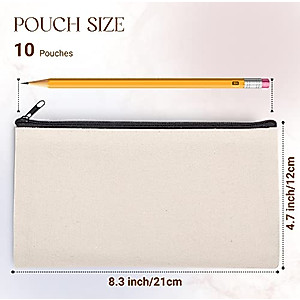 Cruleen 10 Pack Blank DIY Craft Bag Canvas Zipper Pouch Blank Makeup Bag – Beige Canvas Pouch Multi-Purpose Toiletry Bag Perfect for Stationary, HTV & Valentine Party Favors 8.3 × 4.7 Inch