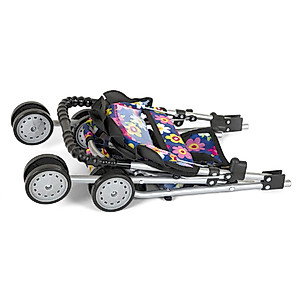 fash n kolor® - Doll Stroller My First Baby Doll Strollers Toy - Flower Design with Basket in The Bottom- Doll Accessories 2 Free Magic Bottles Included - New Year Gift, Boys, Girls