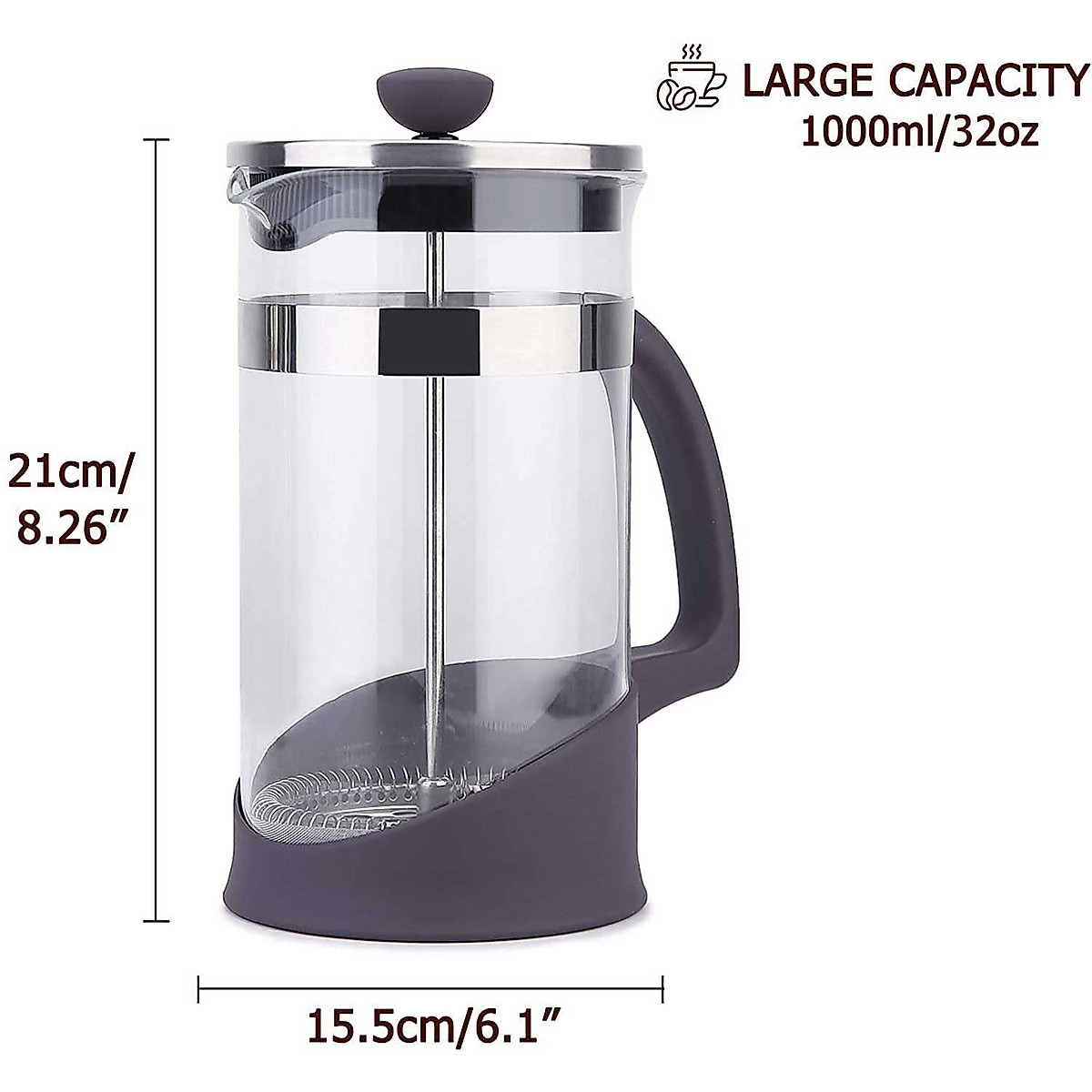 Kitchenexus French Press Coffee Maker, Coffee Press & Tea Maker with Stainless Steel Filter, Portable Glass Coffee Press with 4 Filter Screens 32oz/1000ML, Ideal for Camping Travel