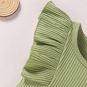 Baby Girl Clothes Infant Summer Outfits Set Ruffle Sleeve Romper Floral Pants 3PCS Bodysuit +Shorts +Headband (Green, 0-3 Months)