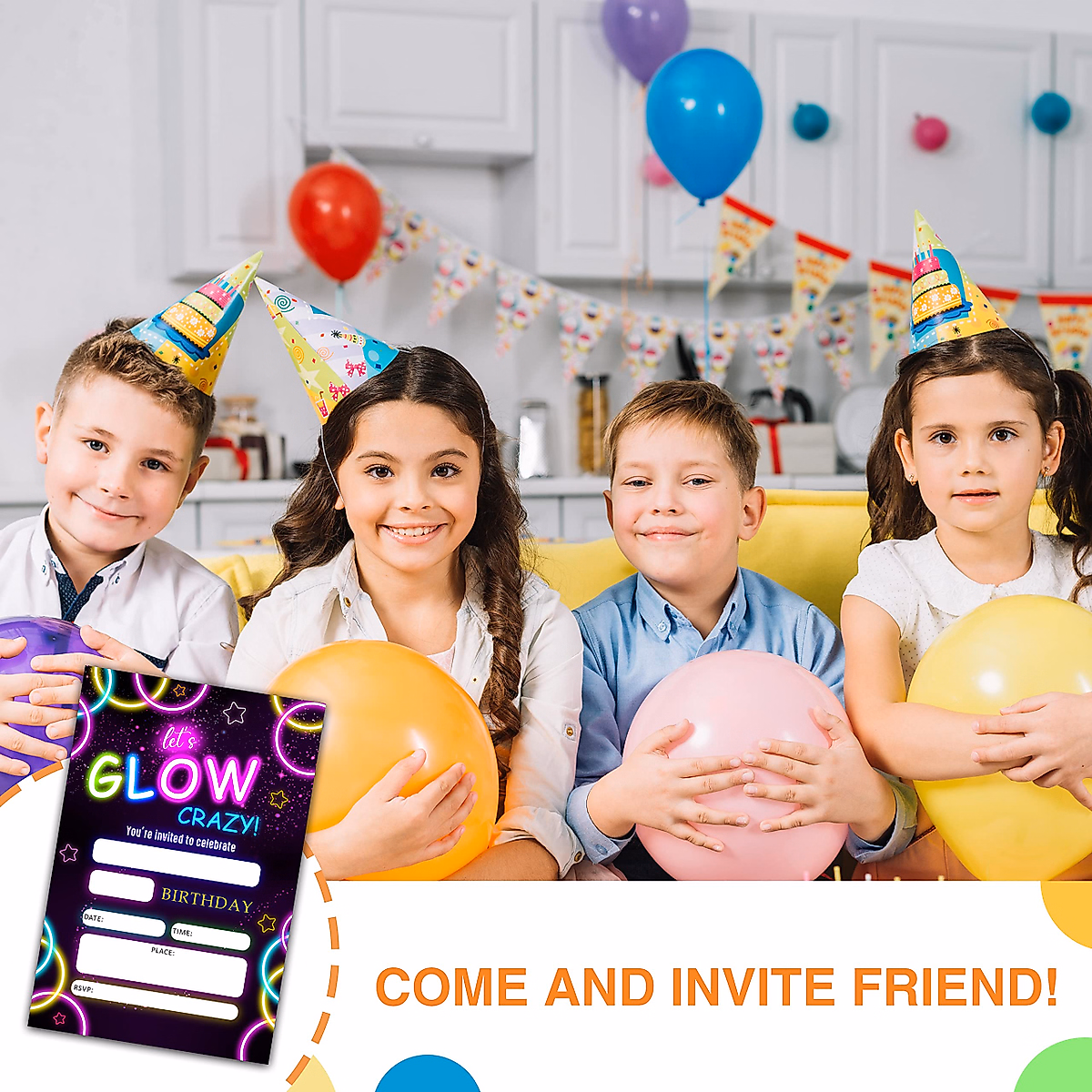DETIHO 4" x 6" Glow Theme Birthday Party Invitation Cards With Envelopes - Let's Glow Crazy - Neon Party Invitation - 20 Sets - E22
