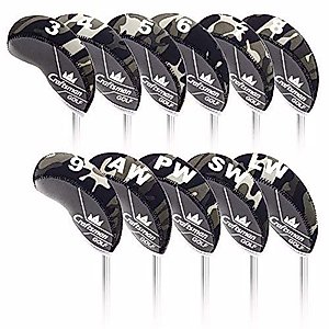 Craftsman Golf 11pcs/set Camouflage Black & Gray Splice Neoprene Golf Club Head Cover Wedge Iron Protective Headcover for Mizuno Callaway, Ping, Taylormade, Cobra, Etc.