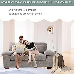 Living Room Loveseat Sofa Couch, 73" Love Seat Couch Sofa, Upholstered Chenille Living Room Sofa with Extra 3 Pillow, Removable Back Cushion-LightGrey