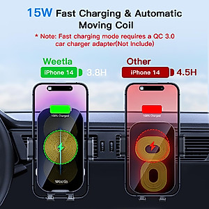 𝟮𝟬𝟮𝟯 𝗡𝗲𝘄 Weetla Wireless Car Charger,Charging Auto-Alignment, Air Vent 360° Adjustable Auto-Clamping Car Phone Holder Mount Wireless Charging for iPhone 15/14/13/12/11/Pro Max (Gray)