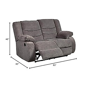 Signature Design by Ashley Tulen Modern Manual Pull Tab Reclining Loveseat, Dark Gray