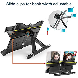 Book Stand with Light ZZWS Adjustable Book Holders for Reading Hands Free Textbook Stand for Cookbook Law Book Music Books Portable Bookstand with Page Clips Gift for Booklovers