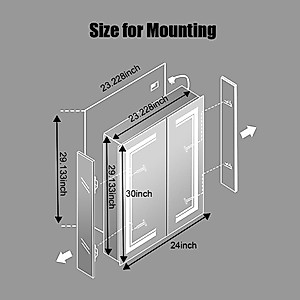 Janboe High-End Led Medicine Cabinet,Lighted Medicine Cabinet,3 Colors&Dimmable,Demister,Glass Shelf Illumination,USB Shaver Socket.Surface Mount or Recess Mount,24 * 30inch