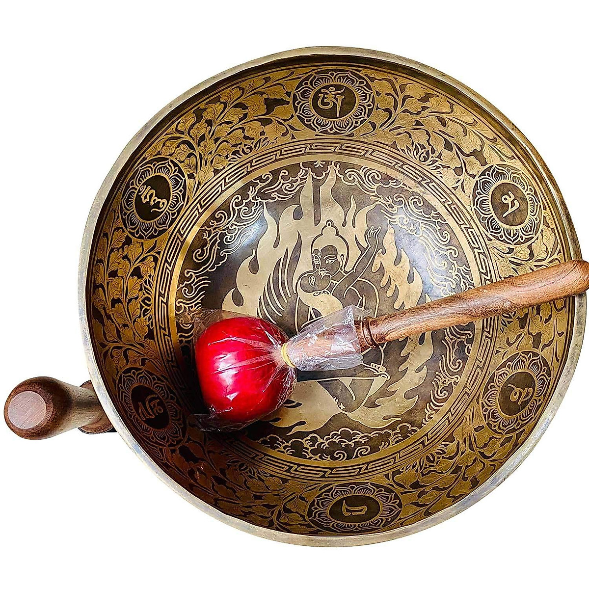 Singing Bowl Nepal -12 Inches Master Healing"Buddha Shakti Carved Tibetan Singing Bowl,Meditation Bowl, Tibetan Bowls, Free Singing Bowl Silk Cushion, Striker and Drum Stick