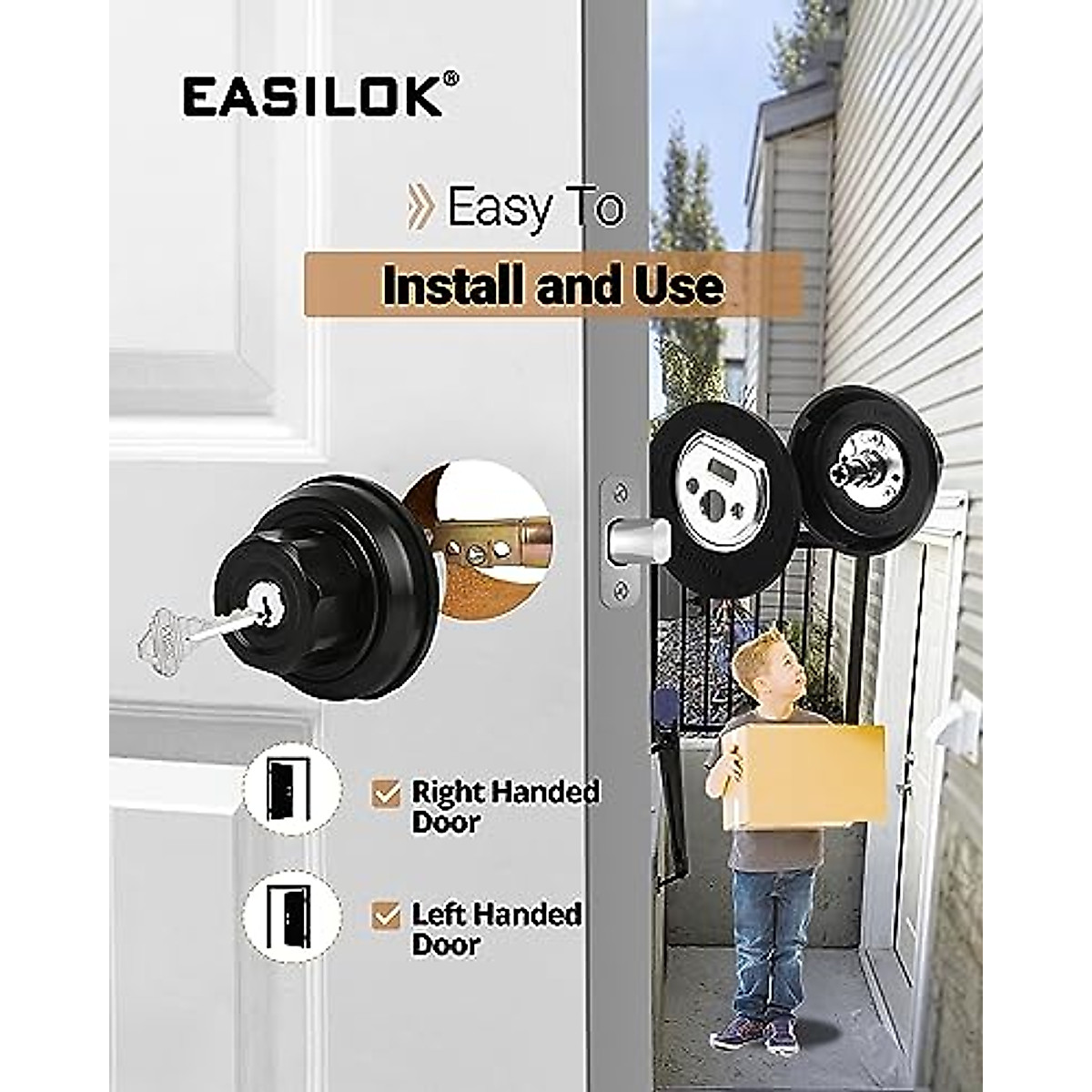 EASILOK Deadbolt Lock, E4 Twist-to-Lock Front Door Lock Keyless Heavy Duty Single Cylinder Deadbolt High Security with Unpickable Night Latch &Anti-Mislock Button, Zinc Alloy, Black