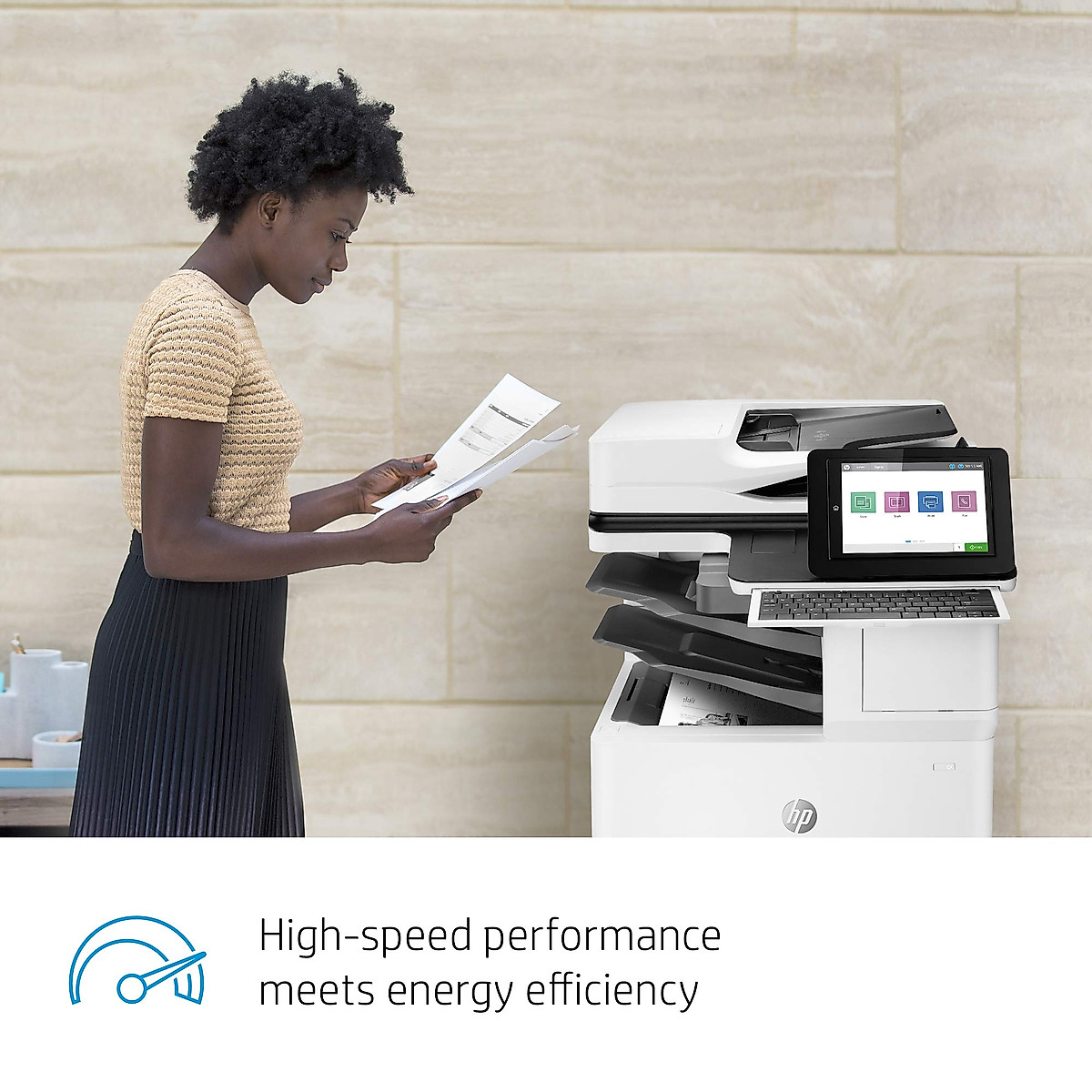 HP LaserJet Enterprise Flow MFP M635z Monochrome All-in-One Printer with built-in Ethernet, 2-sided printing, high-capacity input feeder, wheeled stand & 3-bin stapler/stacker (7PS99A)