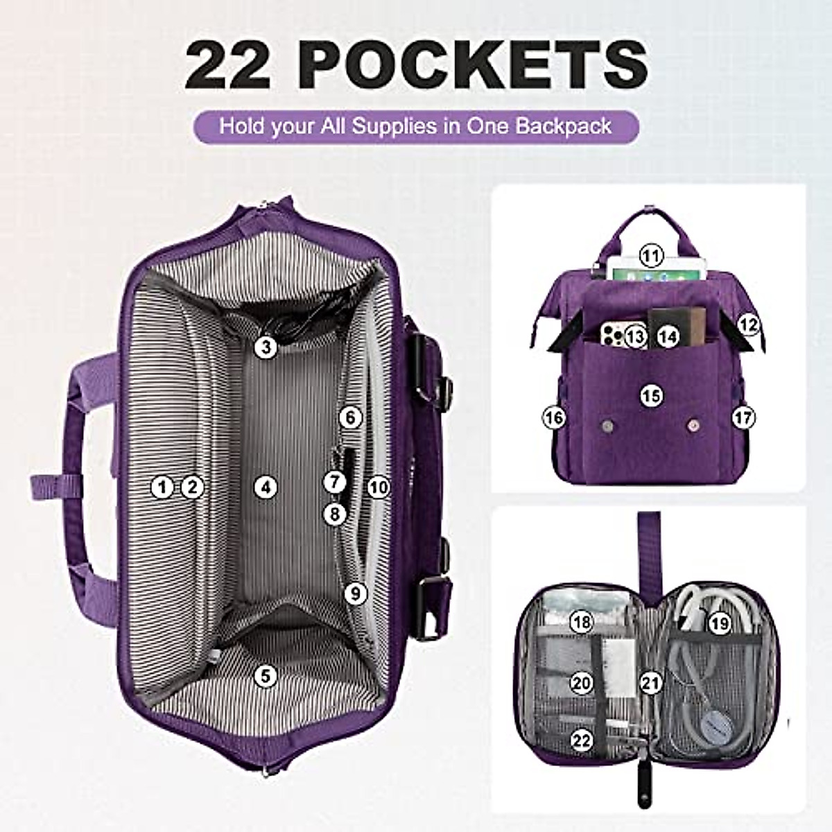 LOVEVOOK Laptop Backpack for Women Teacher Doctor Nurse Bags Work Backpack Purse Business Computer Bag, College Backpack Daypack, Anti-theft Travel Backpack with USB Charging Port, Dark Purple