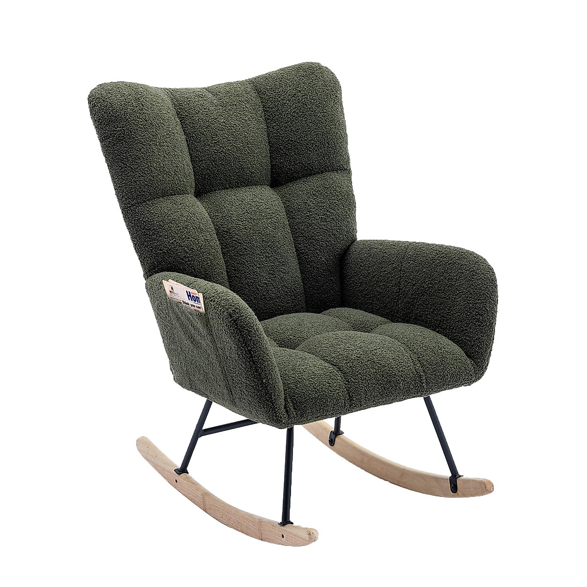 Rocking Chair Nursery, Teddy Upholstered Glider Rocker, Modern Accent Chair with High Backrest Padded Seat Pocket, Cozy Armchair Side Chair for Living Room, Bedroom, Office, Balcony, Dark Green