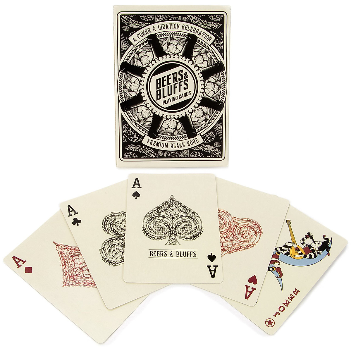 6 Decks Beers & Bluffs Craft Beer Themed Playing Cards | Cream Playing Cards with Custom Hop and Beer Bottle Card Art | Plastic-Coated 310gsm Black Core, Standard Index, Poker Size