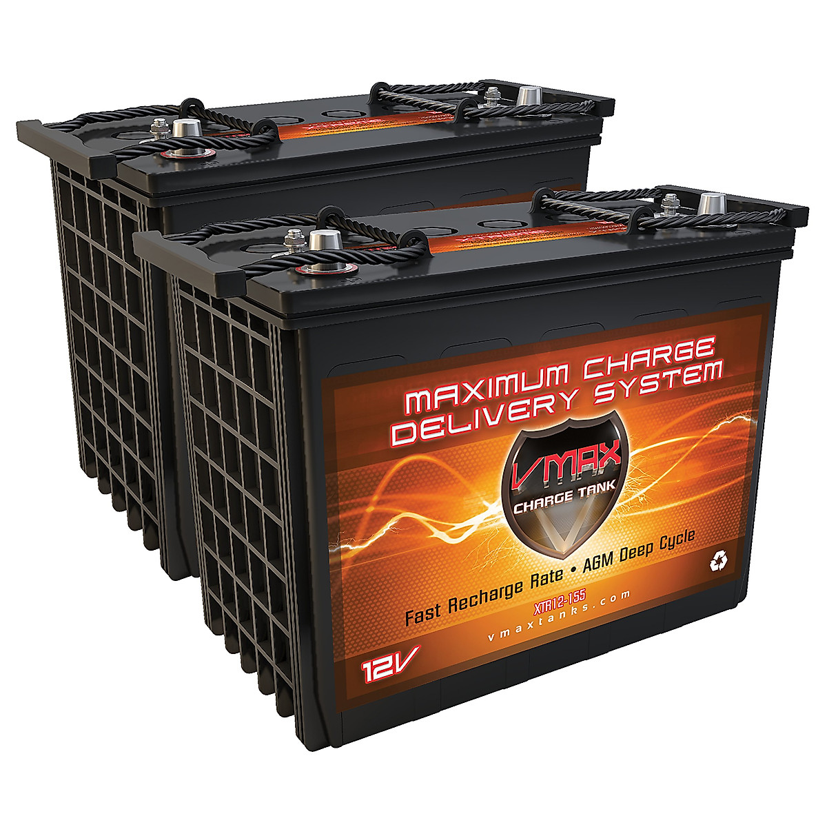 Qty 2 VMAX XTR12-155 Vmaxtanks AGM Deep Cycle Batteries SLA Rechargeable Battery for use with Pv Solar Panels Smart Chargers Wind Turbine and Inverters